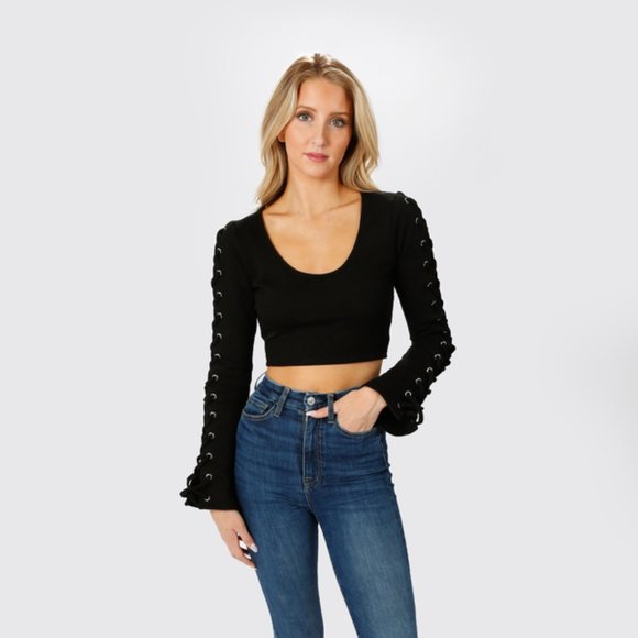 Tobi | Tops | Tobi Knot Sorry Black Lace Up Crop Top | Poshmark